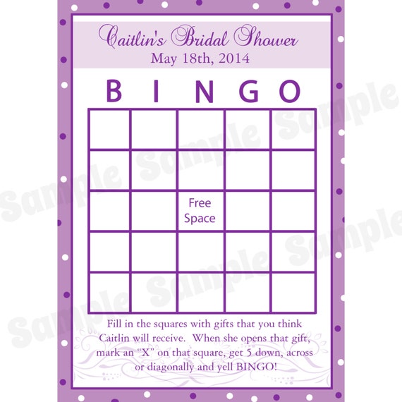 Purple Printable Bridal Bingo Game Customize 45+ Bridal Shower Bingo