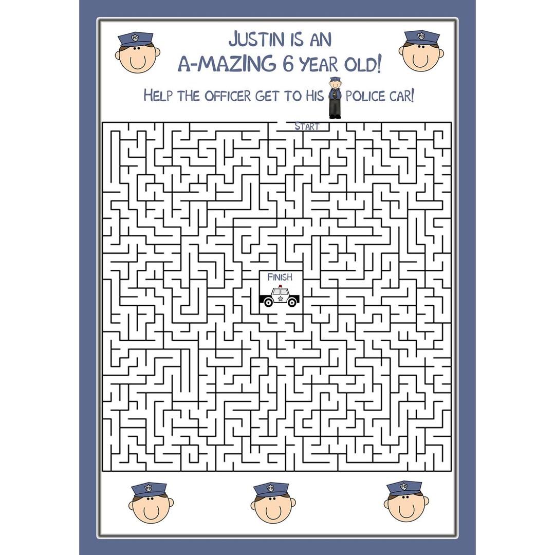 24 POLICE Birthday Maze Personalized Game Cards - Etsy