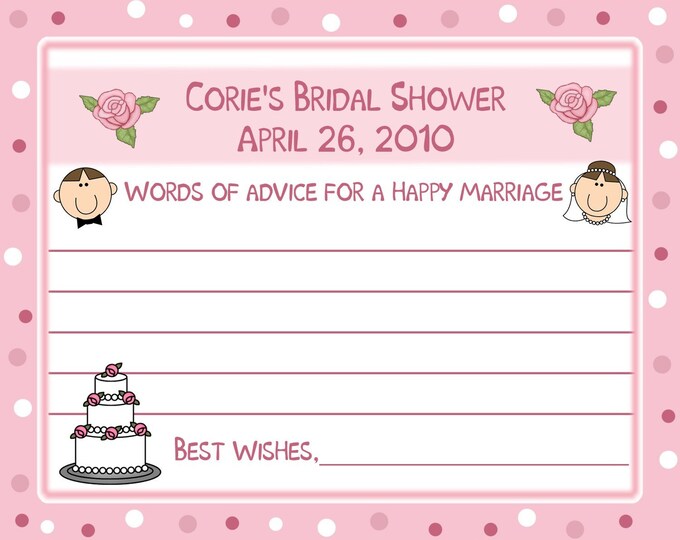 24 Personalized Bridal Shower Advice Cards BRIDE AND GROOM - Etsy