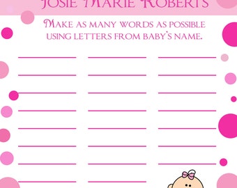 24 Baby Shower Personalized Game Cards Baby Name Game Our - Etsy