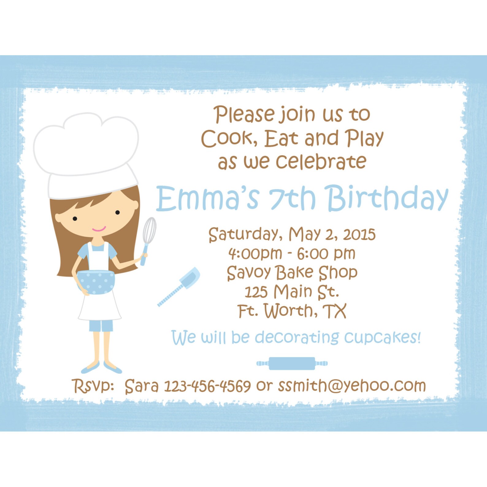 20 Personalized Birthday Invitations LITTLE CHEF Girl | Etsy