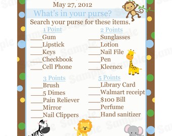 24 Baby Shower Game Cards Whats in Your Purse Game Little - Etsy