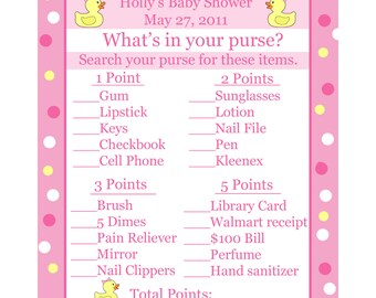 24 Baby Shower Game Cards Whats in Your Purse Game Blue Rubber | Etsy