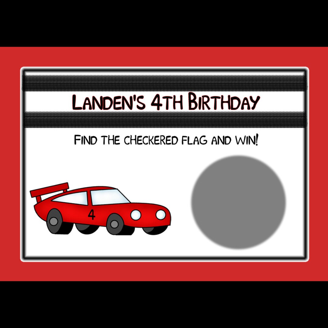 24 Personalized Birthday Scratch off Game Cards - RACE CAR - Racing ...