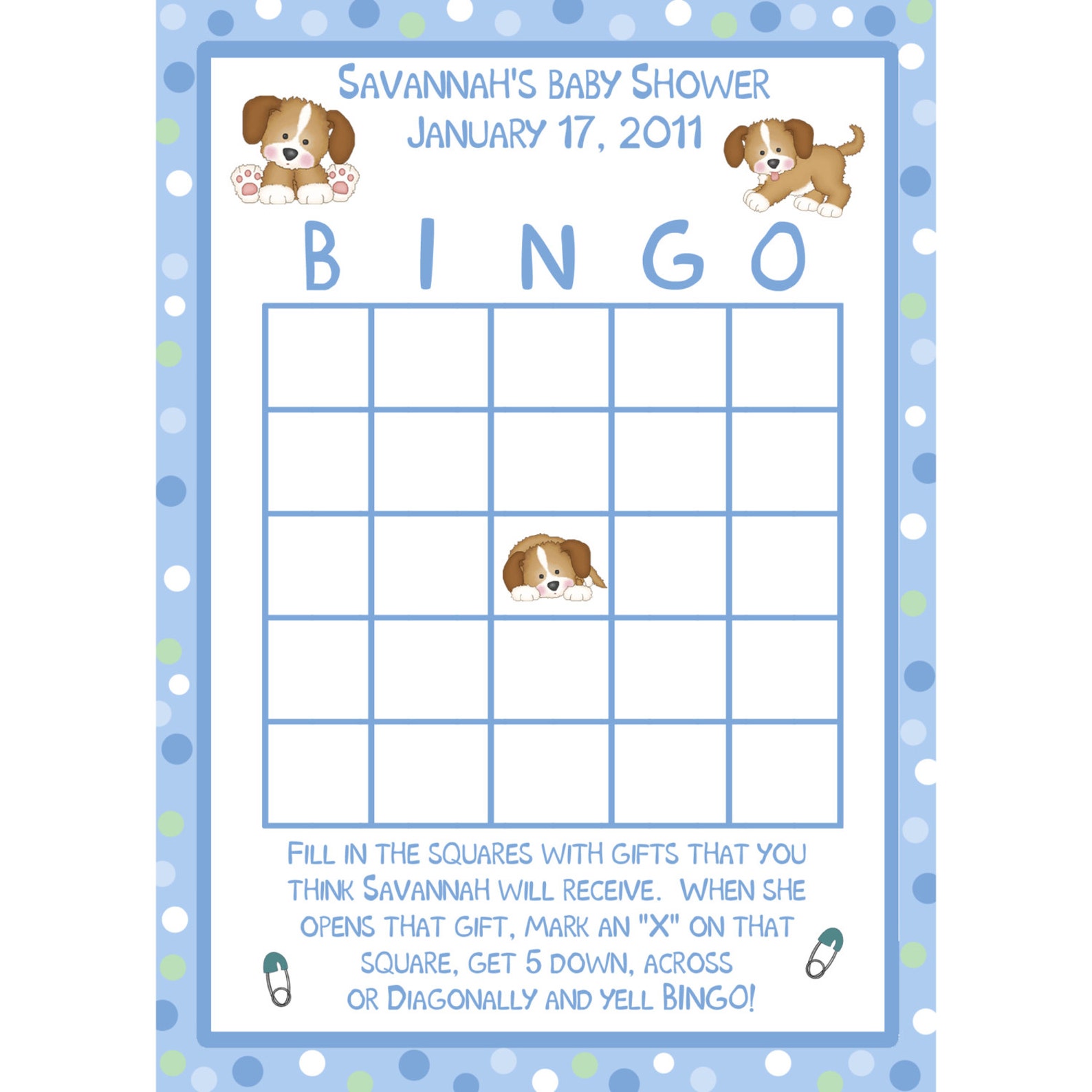 24 Personalized Baby Shower Bingo Cards Puppy Baby Shower Blue - Etsy