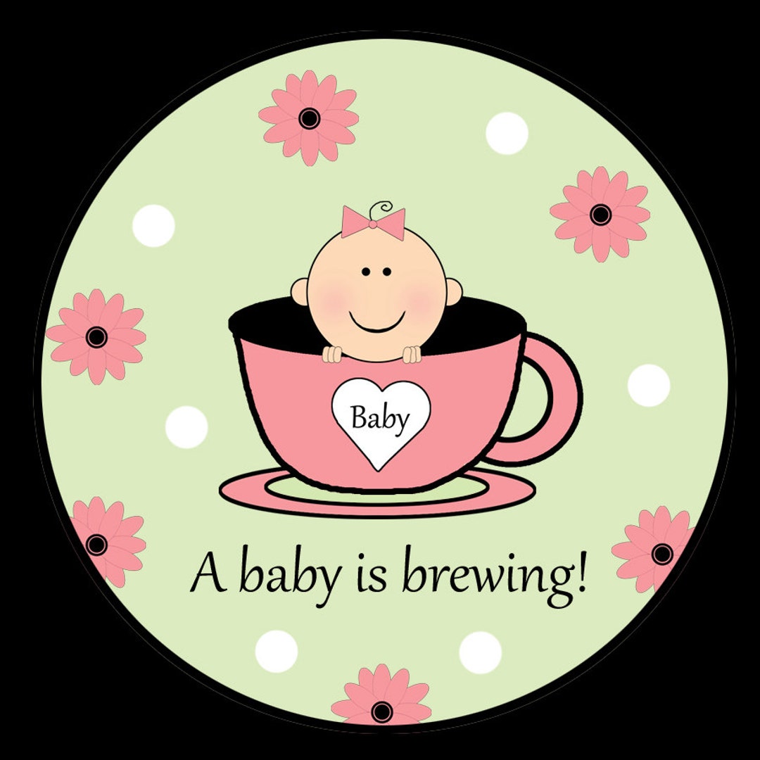 Personalized Round Stickers - Tea Party Baby Shower - Pink - FOUR Sizes ...