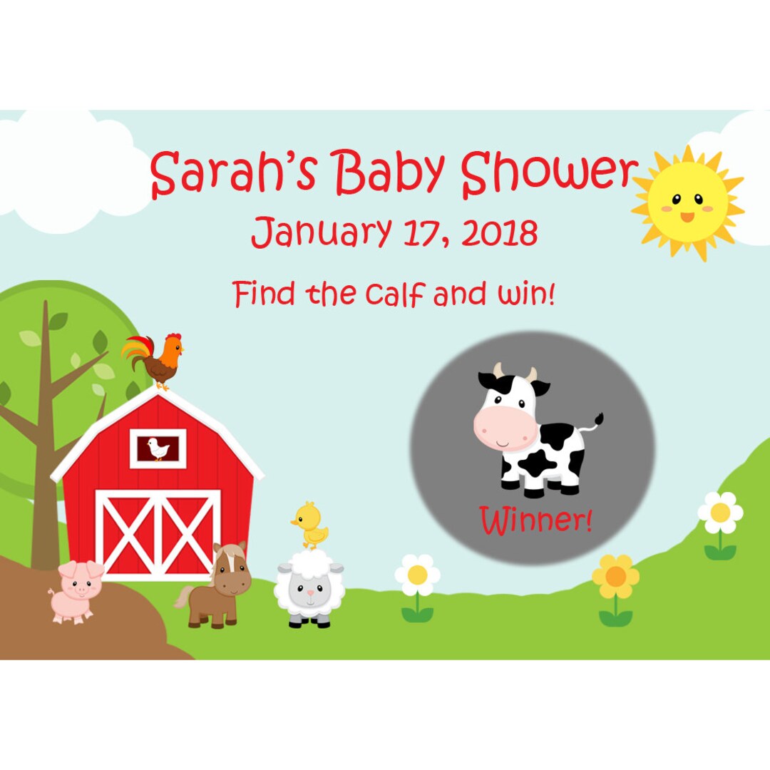 24 Personalized Scratch off Game Cards - Barnyard Baby Shower - Farm ...