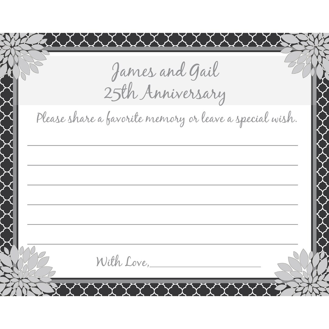 50 - Personalized 25th Anniversary Memory and Wishes Cards - Love ...