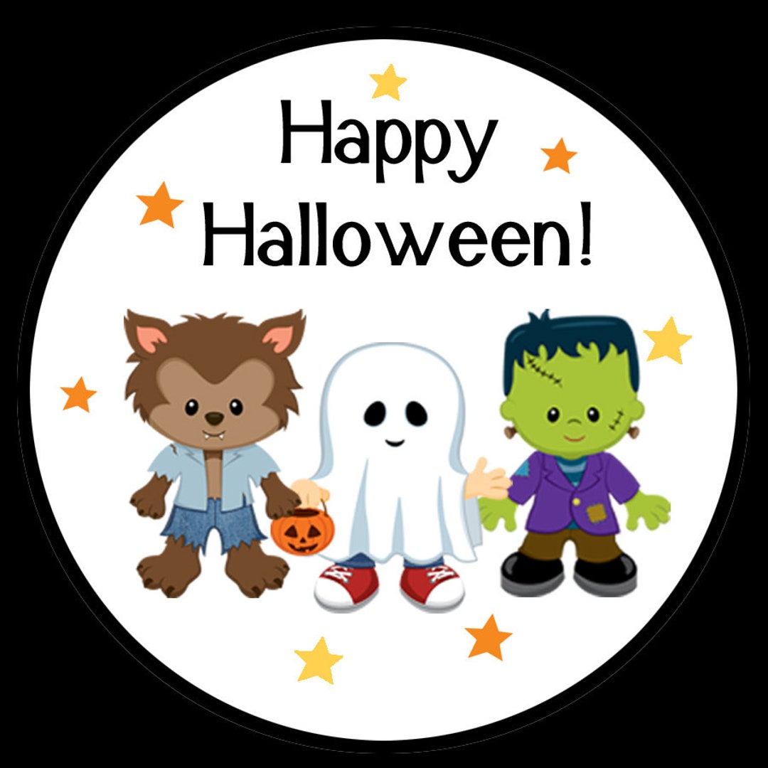 20 Personalized Round Stickers - Halloween Stickers - Halloween Party ...
