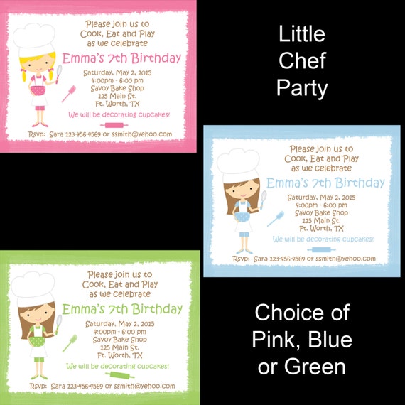 20 Personalized Birthday Invitations LITTLE CHEF Girl | Etsy