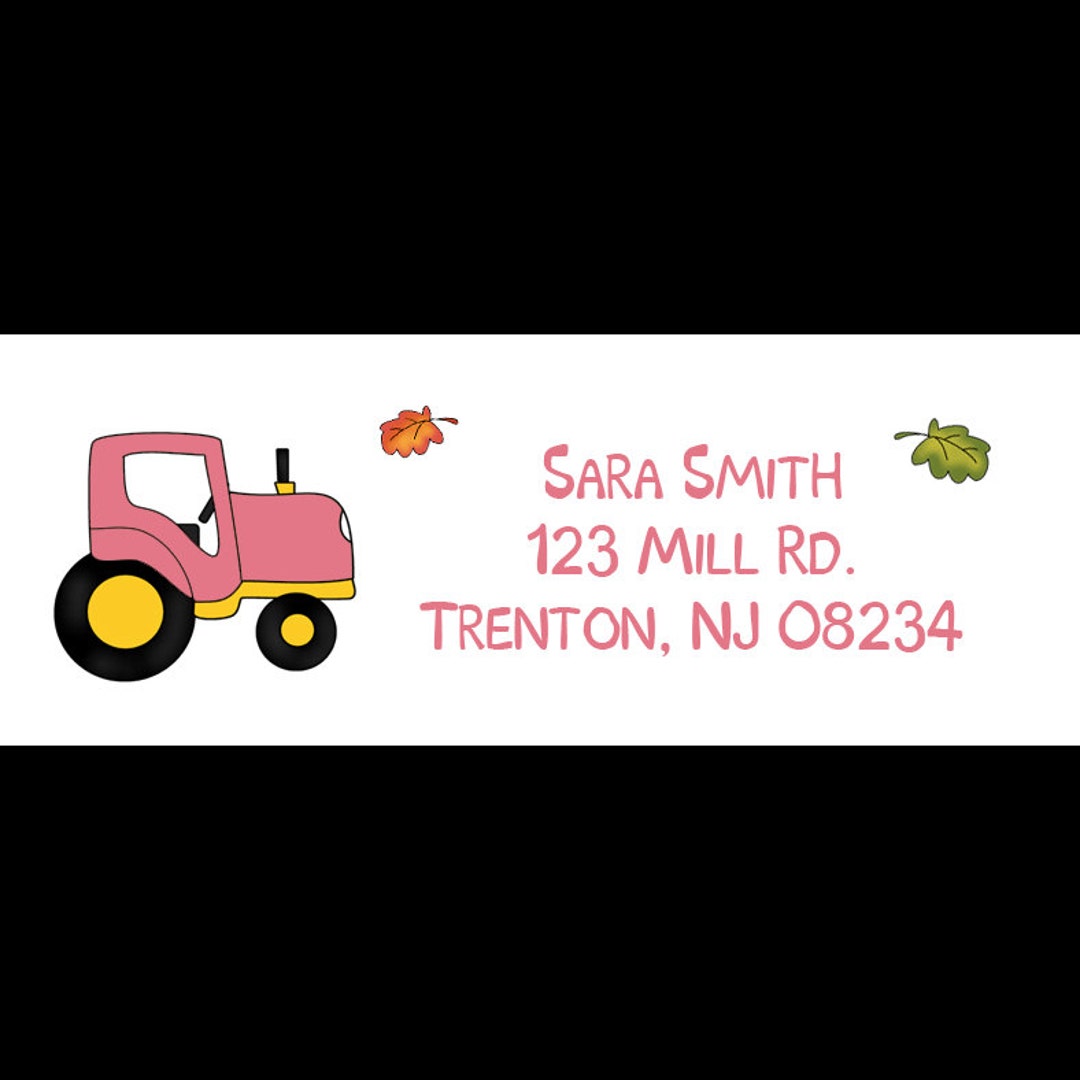 30 Return Address Labels - Tractor Design in PINK - Fall Party Labels ...