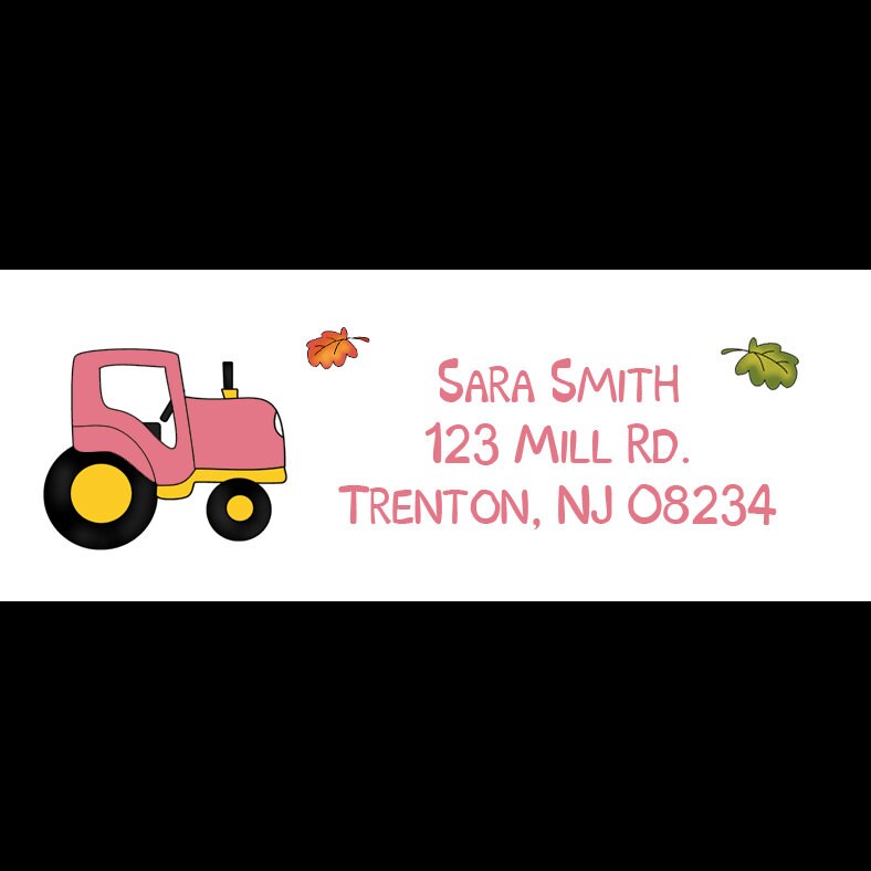 30 Return Address Labels - Tractor Design in PINK - Fall Party Labels ...