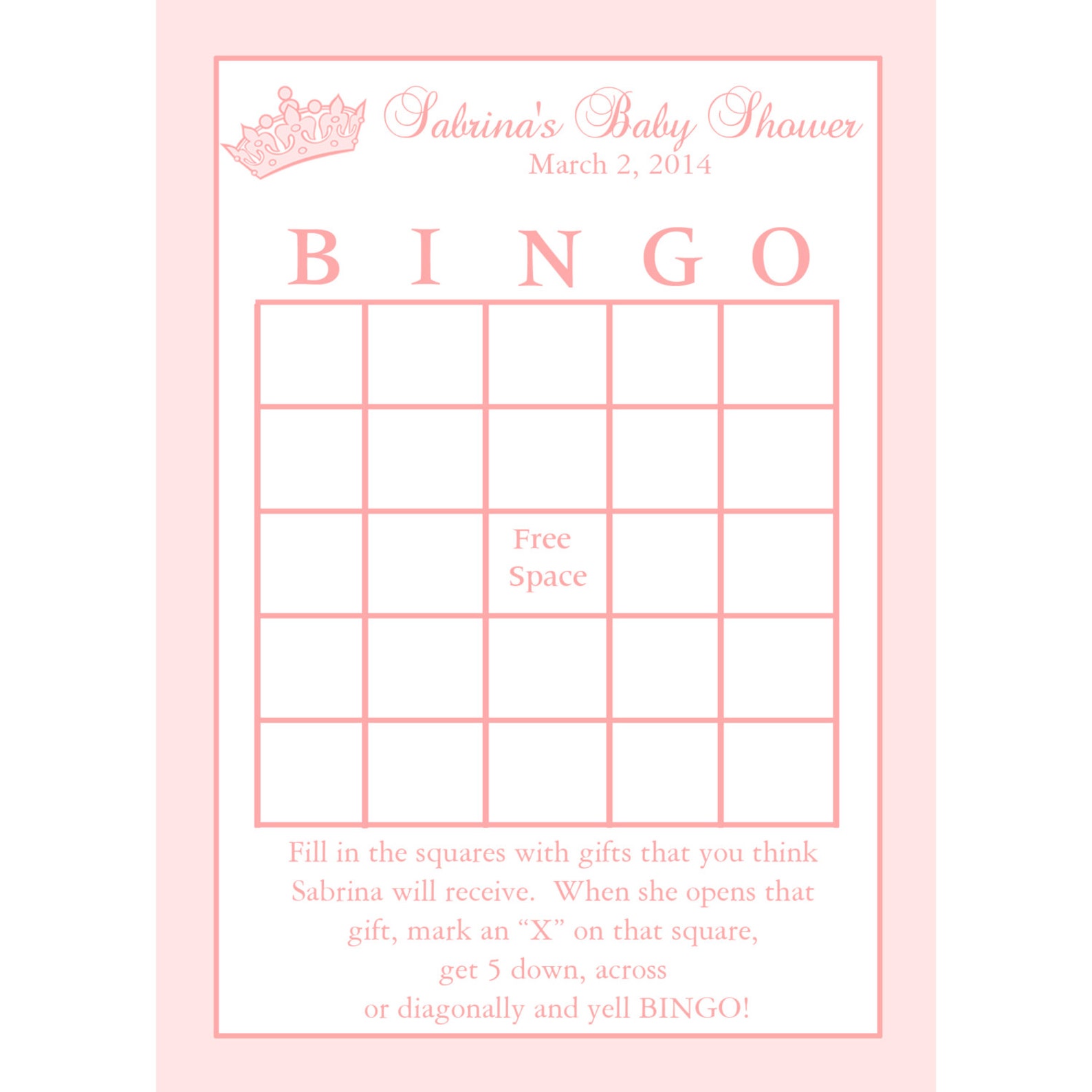 24 Personalized Baby Shower BINGO Cards - Princess Crown - Etsy