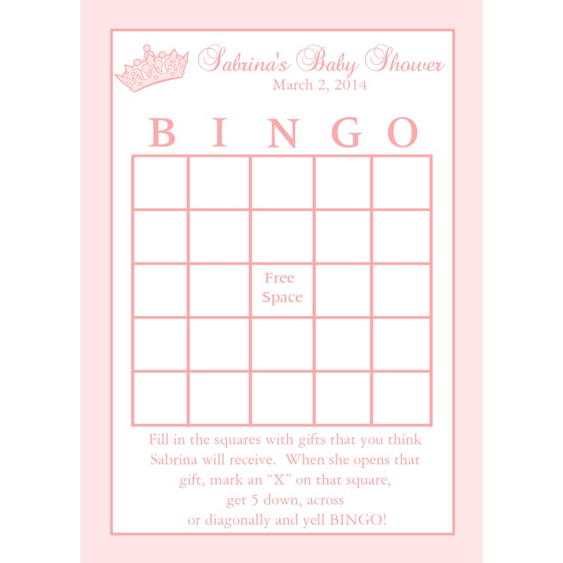 24 Personalized Baby Shower BINGO Cards Princess Crown - Etsy