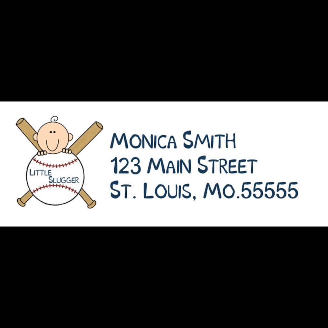 30 Personalized Baby Shower Return Address Labels - Little Slugger Baby Shower - Baseball ...
