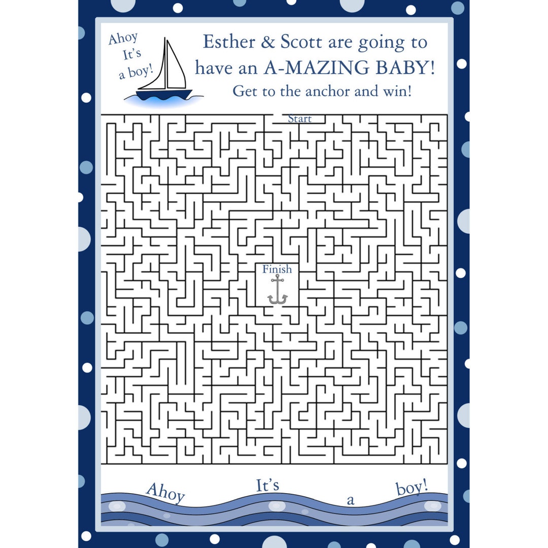 24 Personalized Baby Shower Maze Game Cards AHOY ITS A BOY Nautical ...