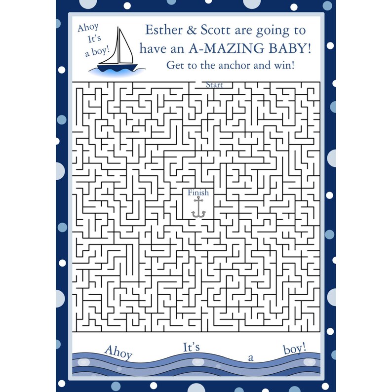 24 Personalized Baby Shower Maze Game Cards AHOY ITS A BOY Nautical ...