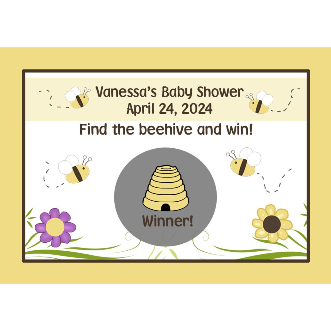 24 Personalized Baby Shower Scratch off Game Cards BABY BEE DESIGN ...