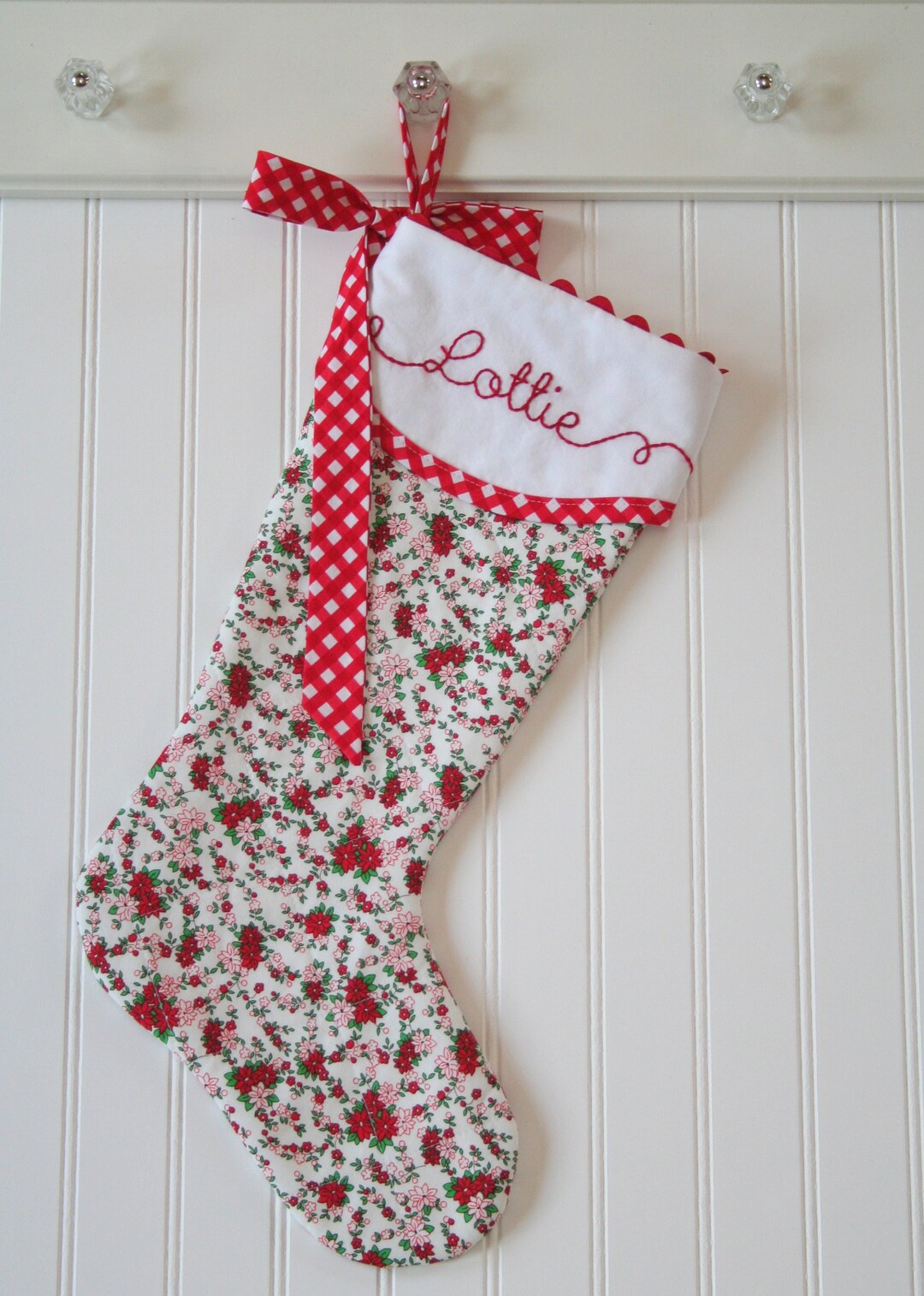 Pretty Christmas Floral Stocking - Hand Embroidered Cuff With Name - Etsy