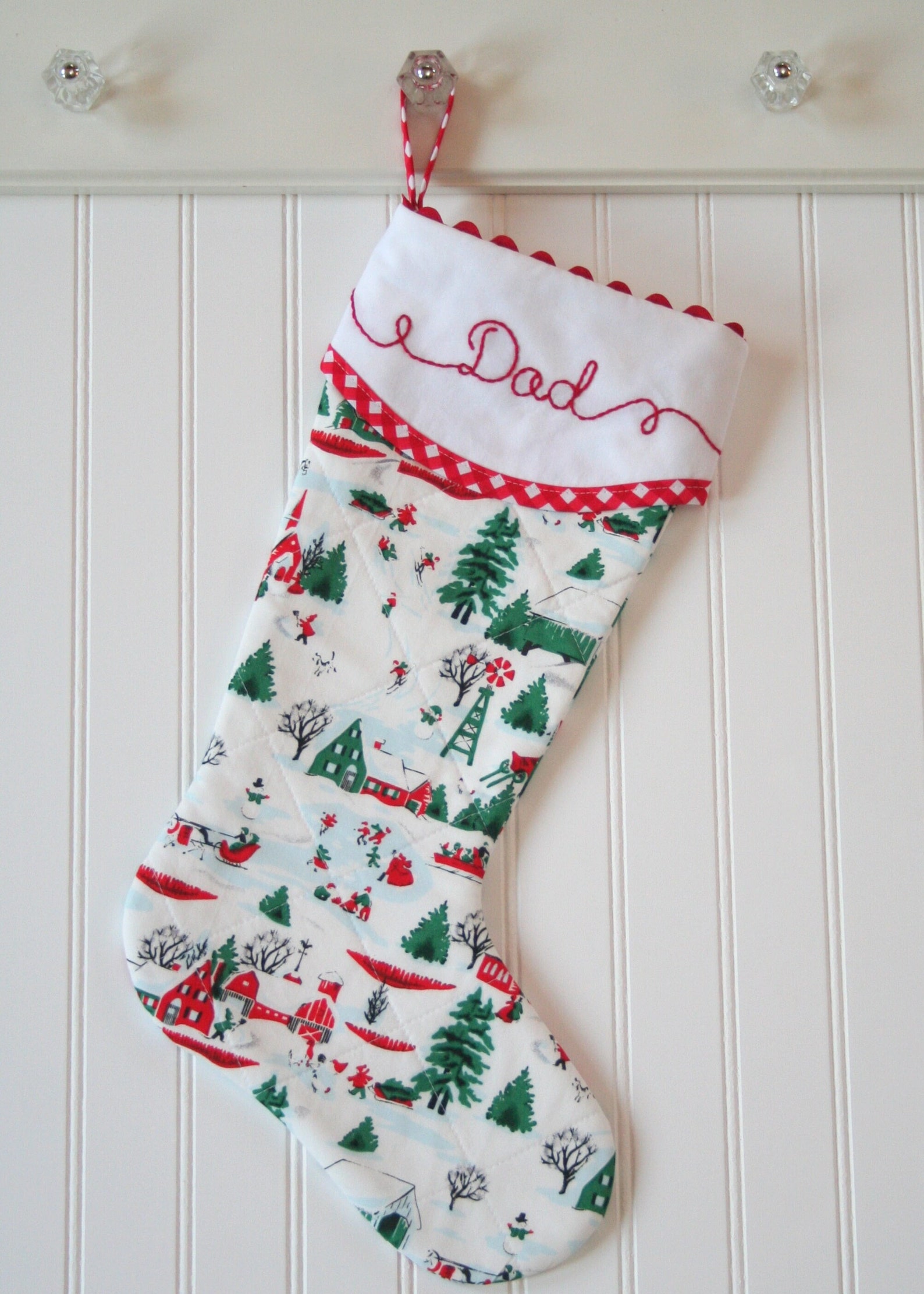 Traditional Christmas Village Stocking With Name - Quilted and Fully ...