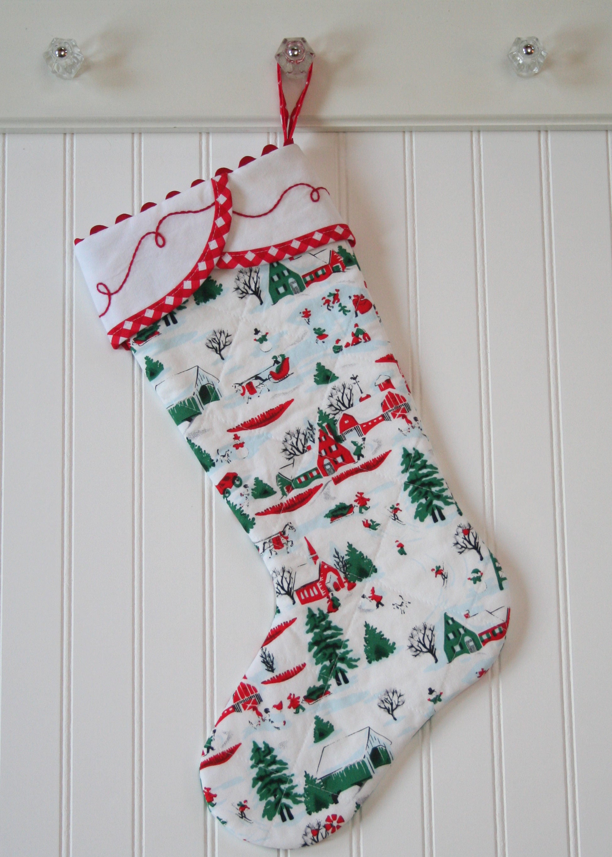 Traditional Christmas Village Stocking With Name - Quilted and Fully ...