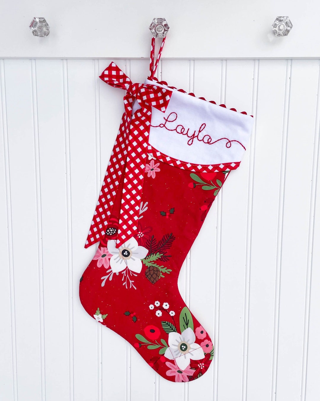 Modern Red Floral Personalized Christmas Stocking - Etsy