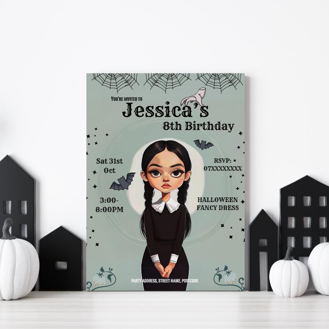 Wednesday Addams Inspired Halloween Party Invitation, Children's ...