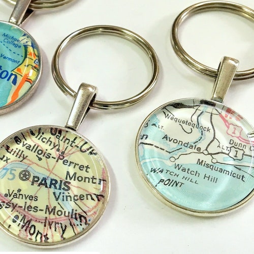 Custom Vintage Map Key Chain Choose Your Location Guy Gift - Etsy