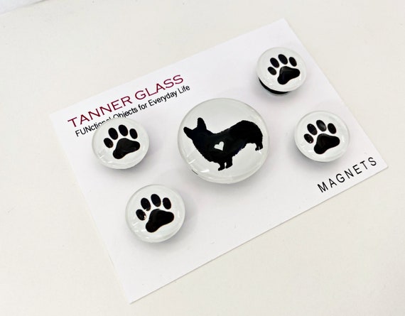 Corgi Love Glass Magnet Set Corgi Magnets Paw Print Magnets - Etsy