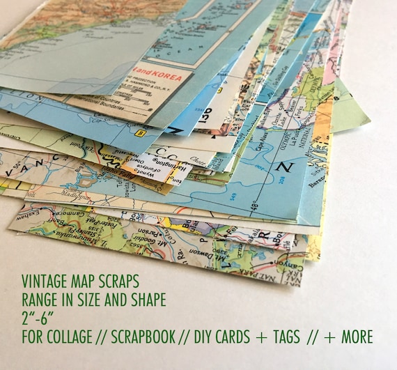 Vintage Map Scrap Pieces Geography Project Scrapbook Map - Etsy