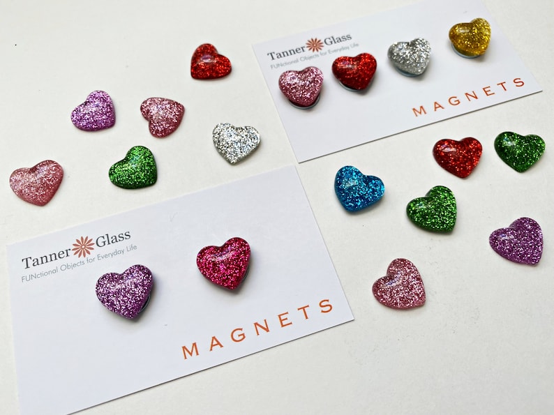 Glitter Heart Magnet Set, Valentines Day Magnets, Strong, Heart Shaped ...