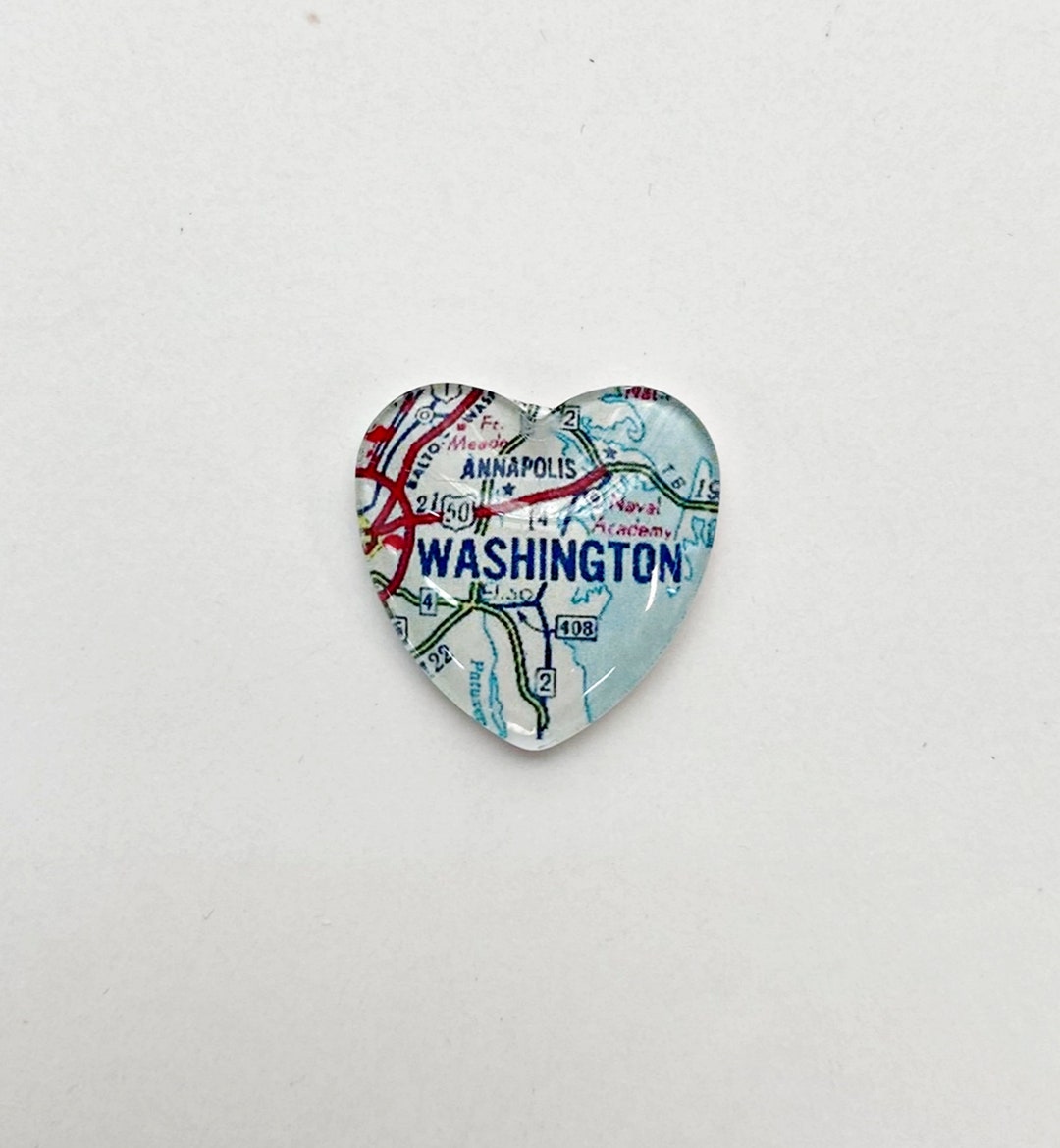Washington DC Vintage Map Magnet. Heart Shaped Glass Magnet, DC Gift ...