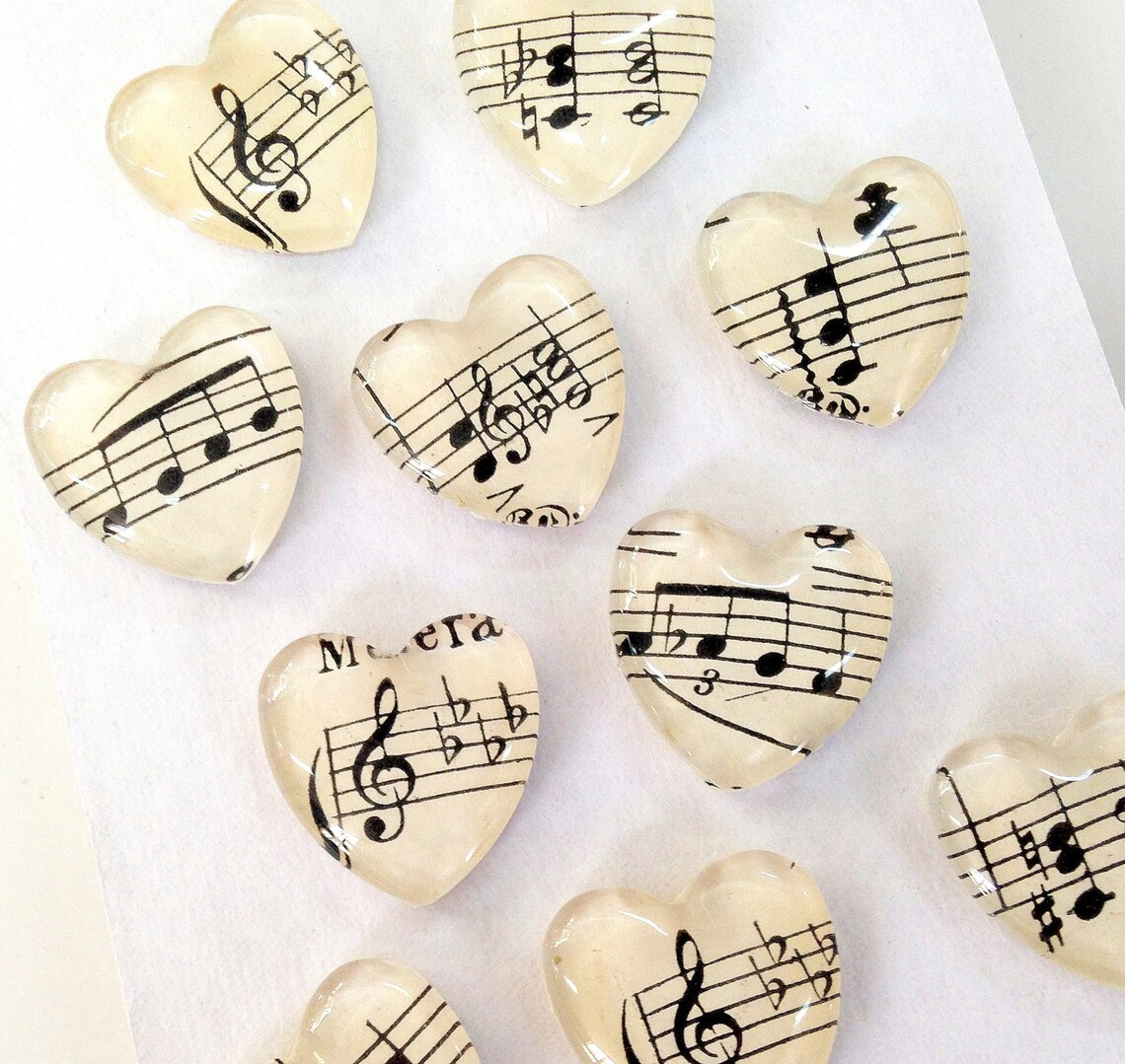 Vintage Sheet Music Magnets, Set of 2 Heart Shaped Magnets, Valentine ...