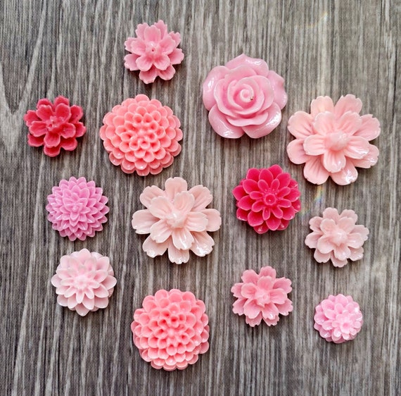 Pink Flower Magnet Set Pink Resin Flower Magnets Strong | Etsy