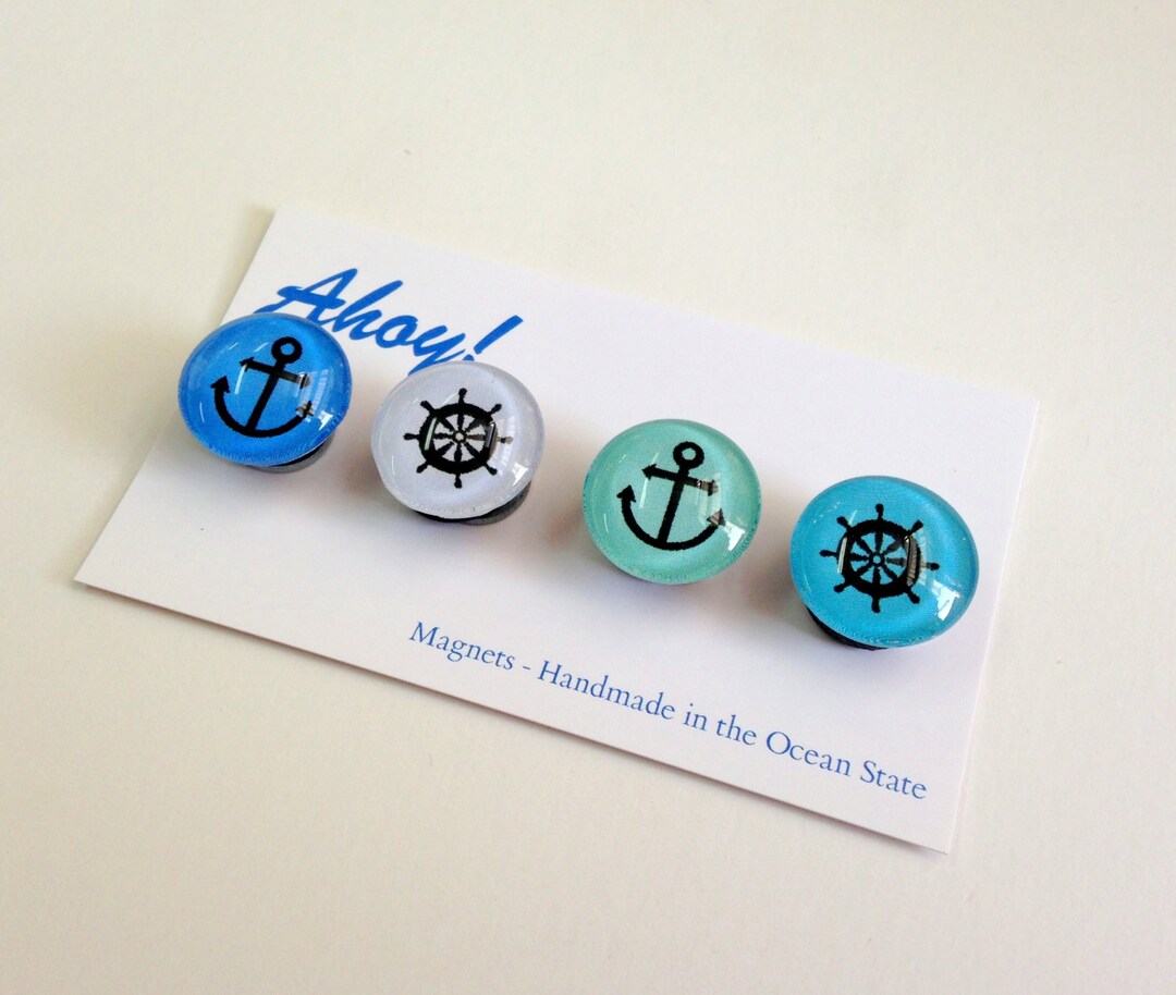 Nautical Magnets, Nautical Push Pins, Thumbtacks, Set of 4 Anchor and ...