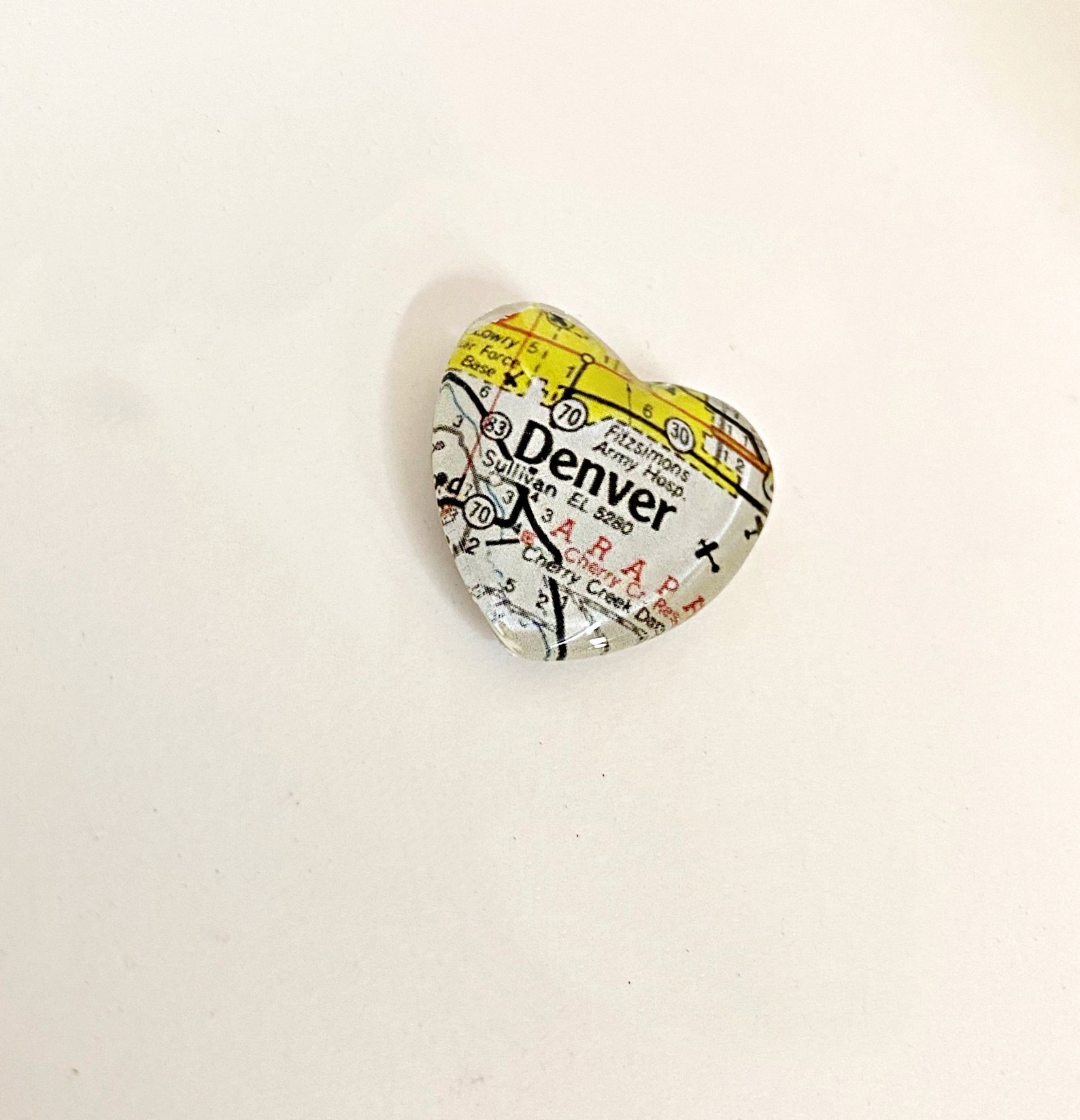 Denver Vintage Map Magnet. Heart Shaped Denver magnet map | Etsy