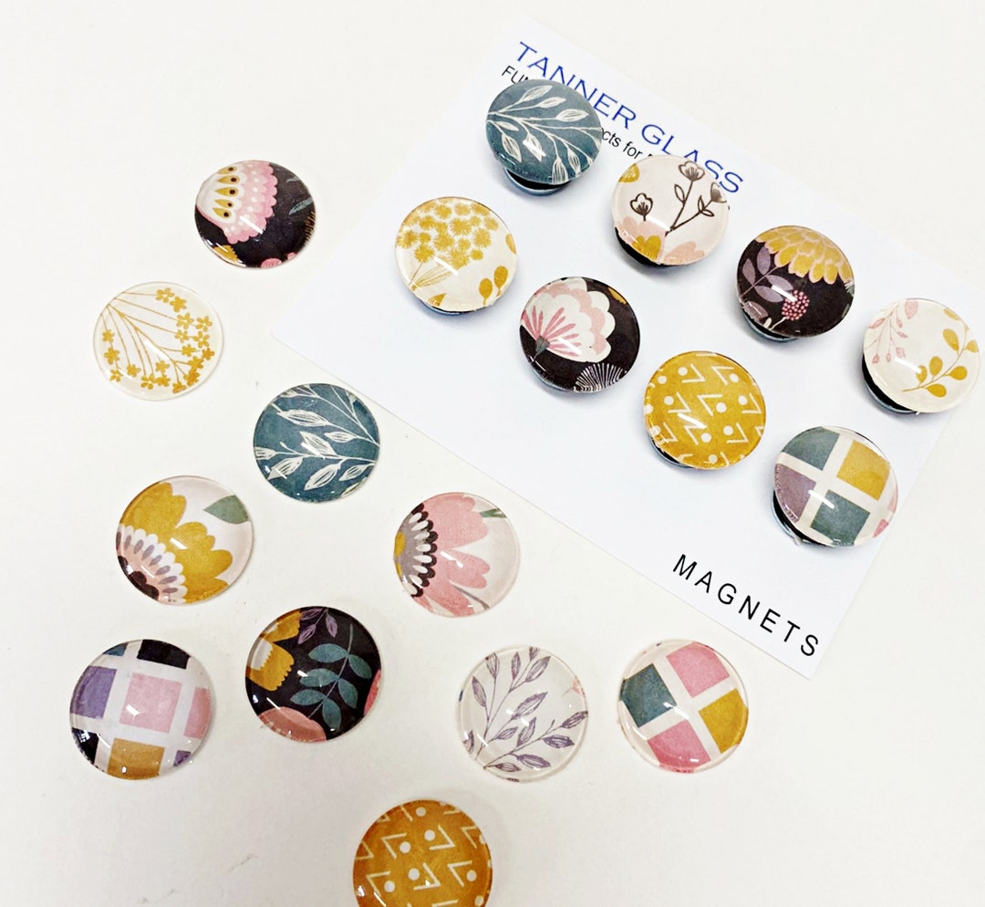Floral Magnet Set, Glass Magnets, Dusty Rose, Mustard Yellow Magnets ...