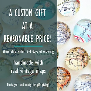 Custom Vintage Map Magnets, Set, You Pick the Locations, Map Gifts ...