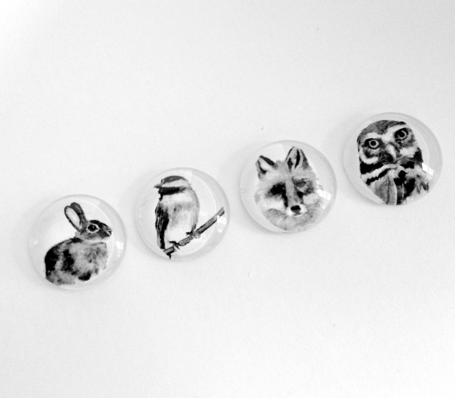 Fauna Magnet Set of 4, Cute Magnets, Bunny Owl Fox Chickadee, Hand ...