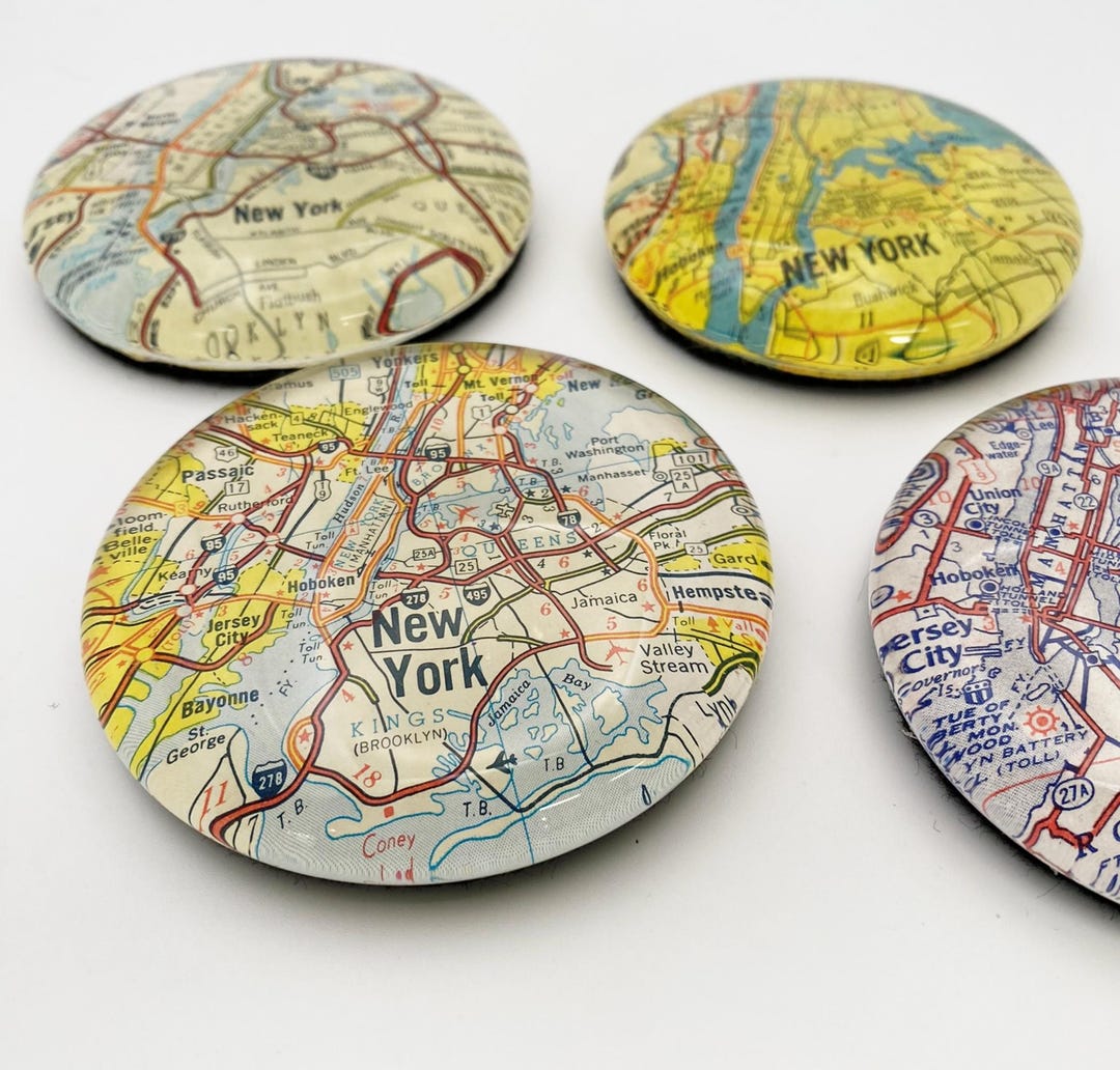New York City Glass Paperweight, Handmade Vintage Map Paperweight, Map ...