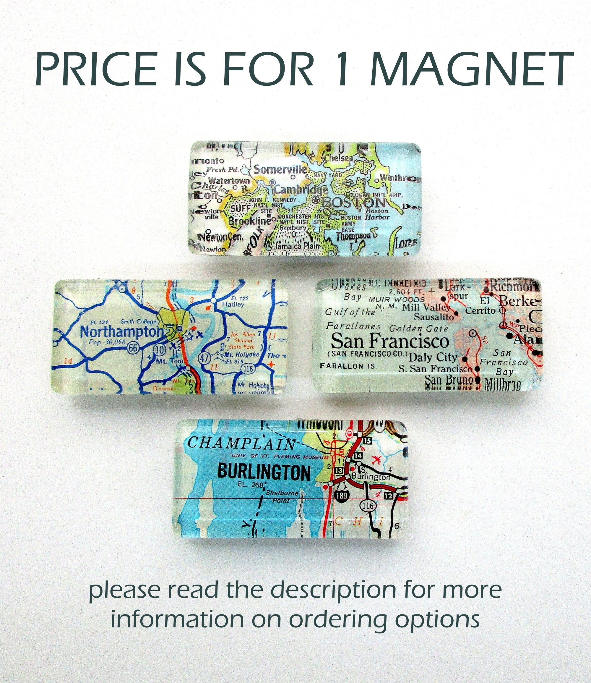 Vintage Map Magnet. Rectangle Map Magnet, Stocking Stuffer, Custom Map ...