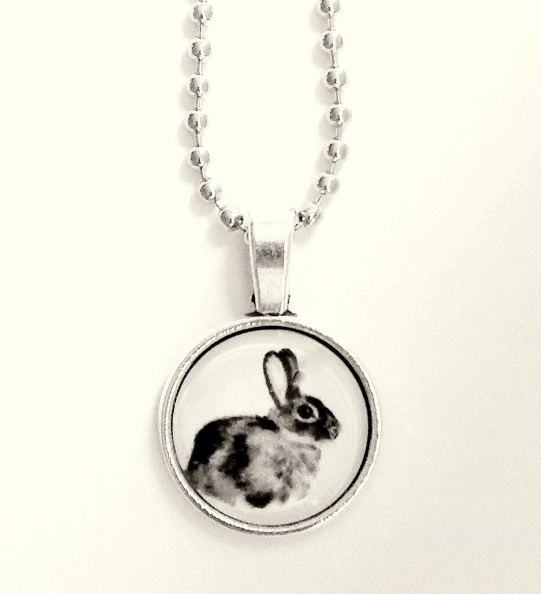 Bunny Glass Pendant Necklace, 18" Ball Chain, Bunny Rabbit Necklace ...