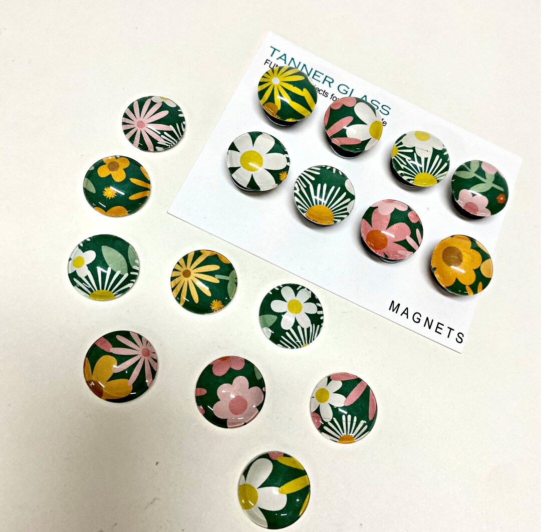 Daisy Magnet Set, Glass Magnets, Colorful Kitchen Magnets, for Fridge ...
