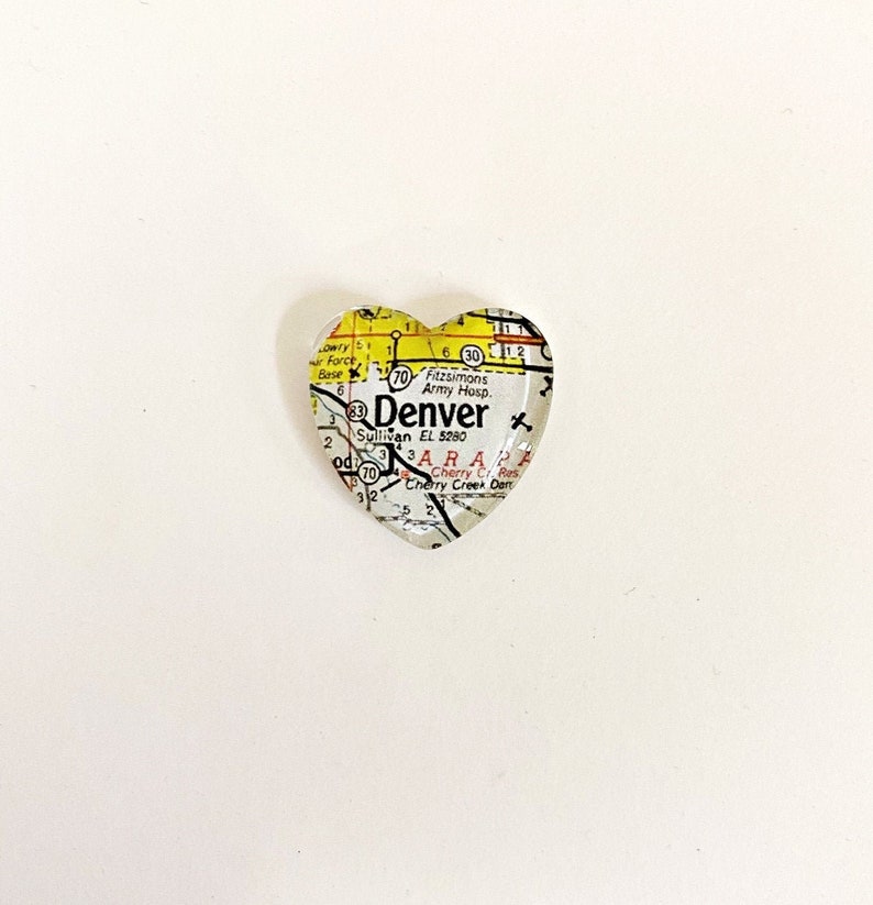 Denver Vintage Map Magnet. Heart Shaped Denver magnet map | Etsy