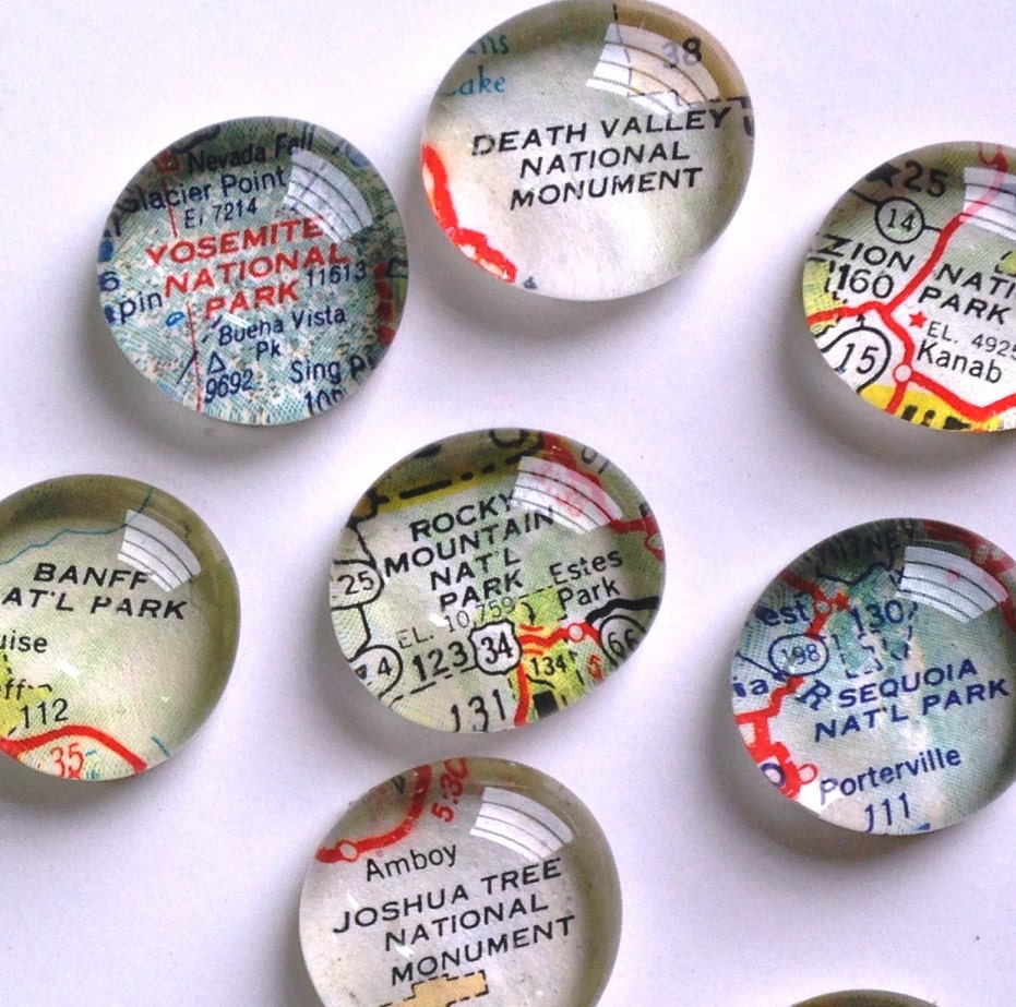 National Parks. Vintage Map Magnets. Customized Personalized - Etsy