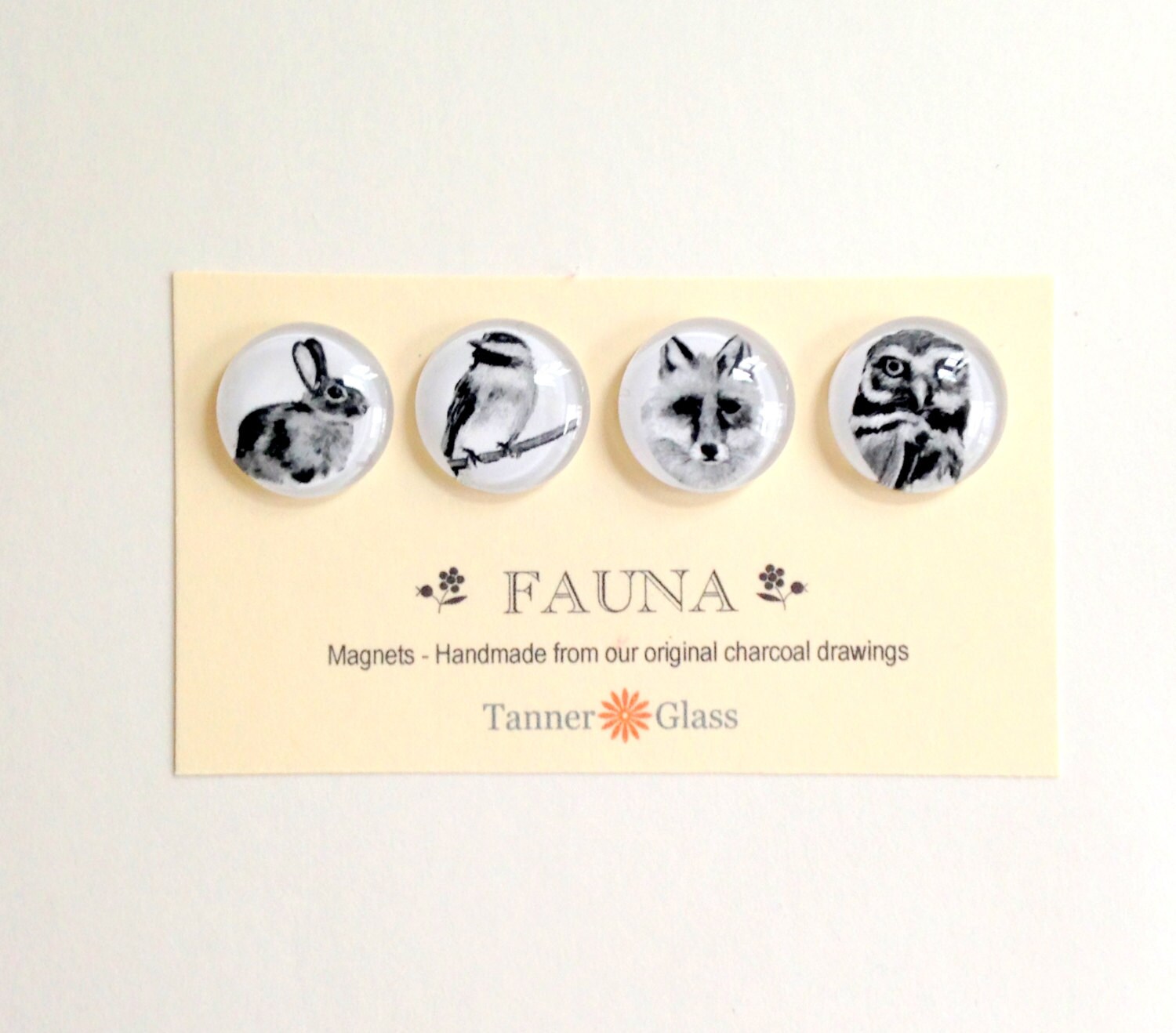 Fauna Magnet Set of 4, Cute Magnets, Bunny Owl Fox Chickadee, Hand ...