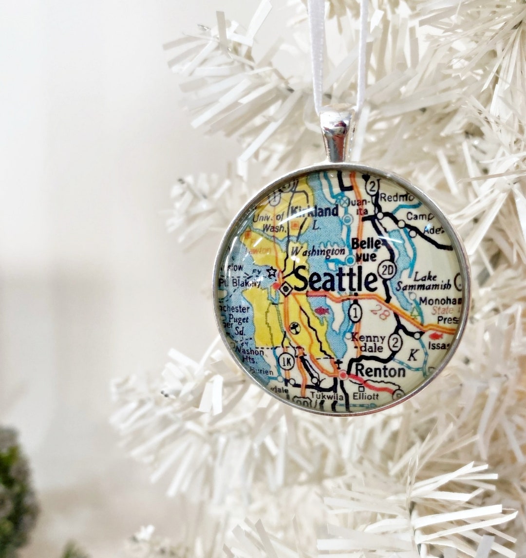 Seattle Ornament, Vintage Map Ornament, Christmas Ornament, Seattle Map ...