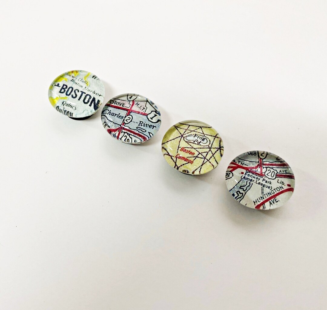 Boston MA Vintage Map Magnets, Set of 4, Boston Map Gifts, Boston ...