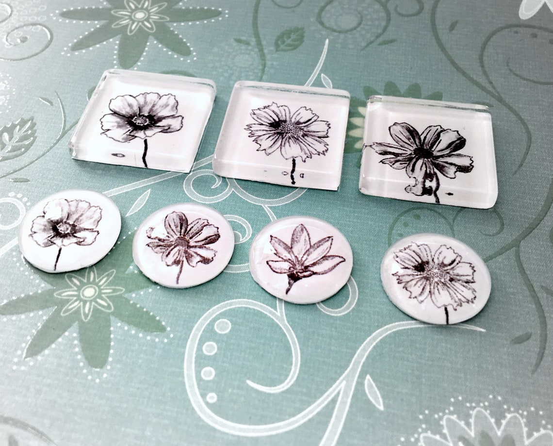 Flora Magnet Set. Hand Drawn Flowers Botanical Glass Magnets | Etsy