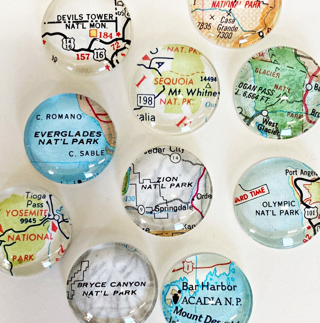 National Parks. Vintage Map Magnets. Customized, Personalized Gift, Map ...